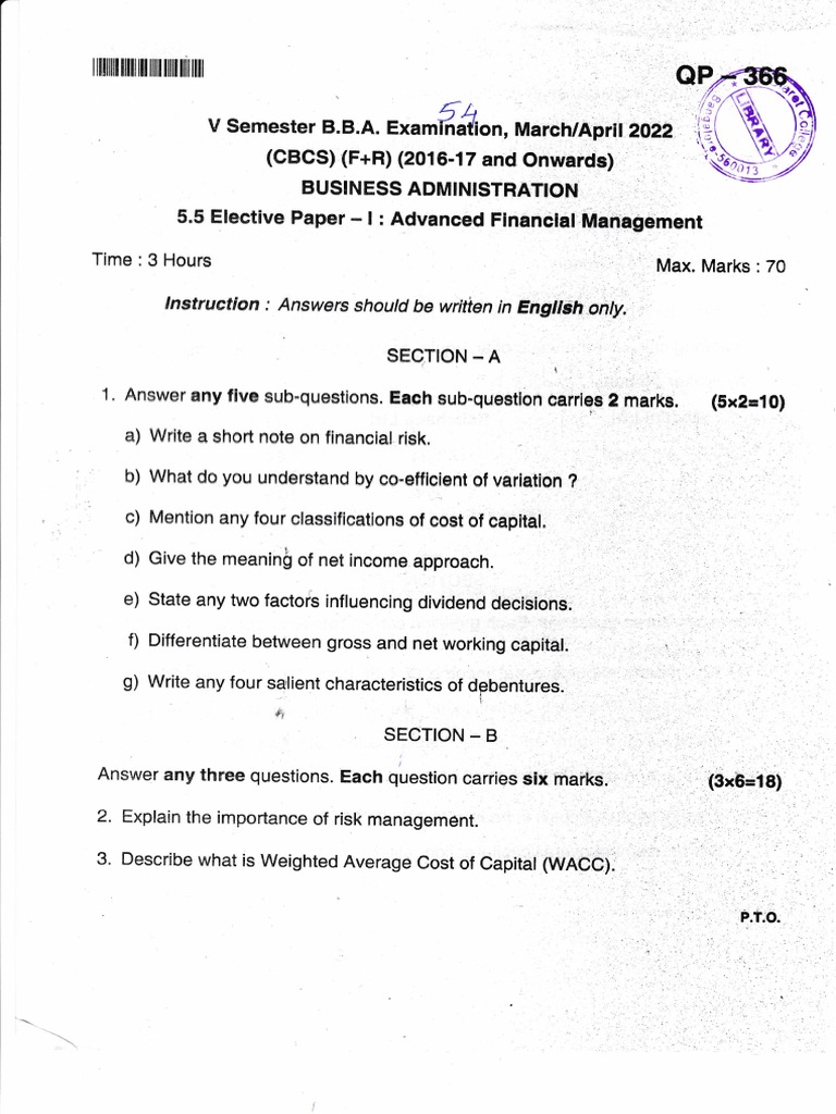 Bangalore University Previous Year Question Paper AFM 2022 | Download ...