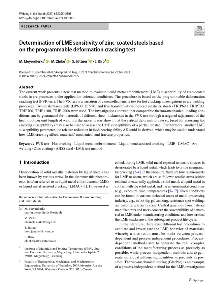 Determination of LME Sensitivity of Zinc-Coated Steels Based On The Programmable Deformation ...