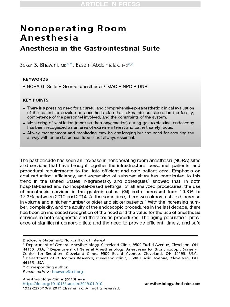 Nonoperating Room Anesthesia Anesthesia in The Gastrointestinal Suite ...