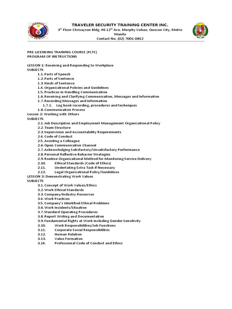 PLTC Course | PDF | Security Guard | Communication