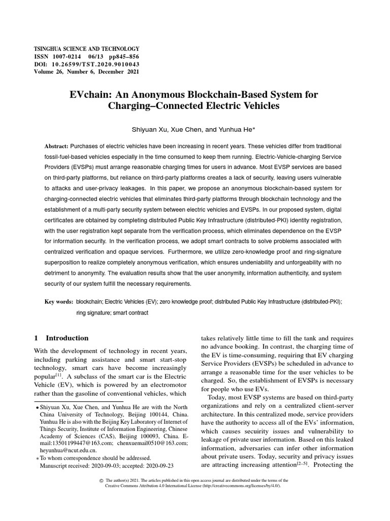 EVchain An Anonymous Blockchain-Based System For Charging-Connected Electric Vehicles | PDF ...