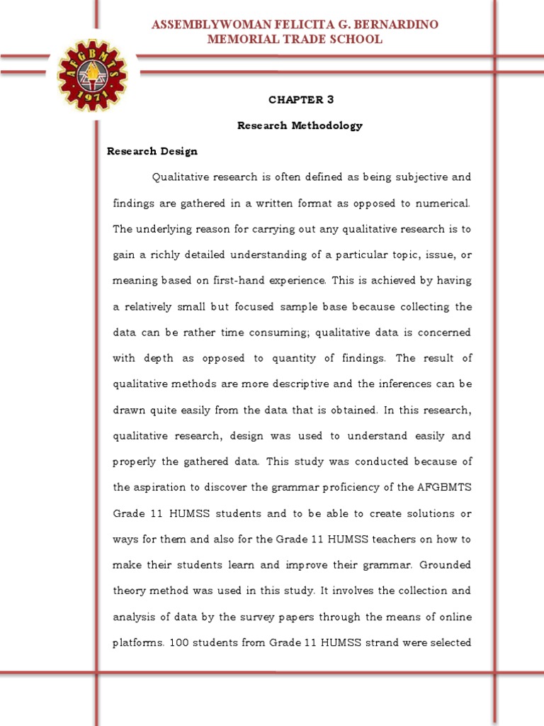 Grade11 Humss7 Group3 Chapter3. | PDF | Qualitative Research | Methodology