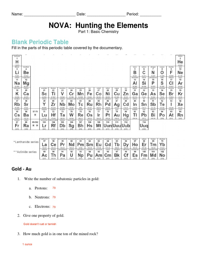 NOVA: Hunting the Elements Worksheet | PDF | Chemical Elements | Chlorine
