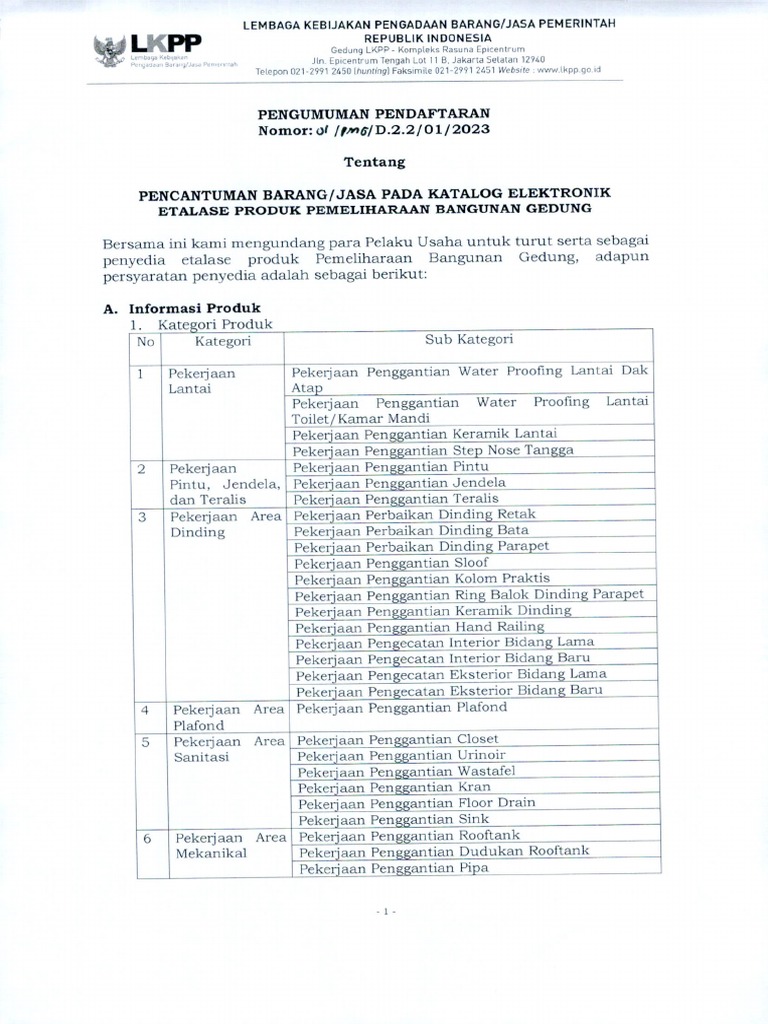 Pengumuman Pemeliharaan Bangunan Gedung | PDF