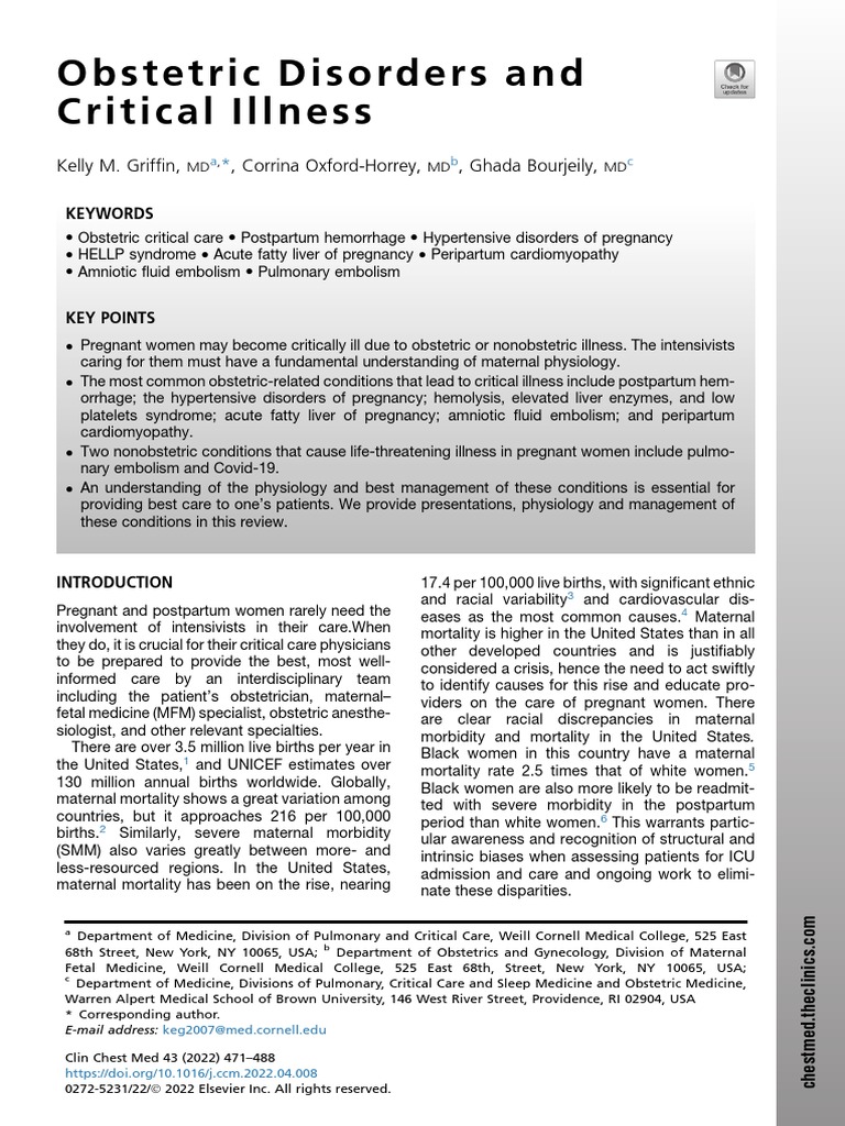 Obstetric Disorders and Critical Illness - 2022 - Clinics in Chest ...