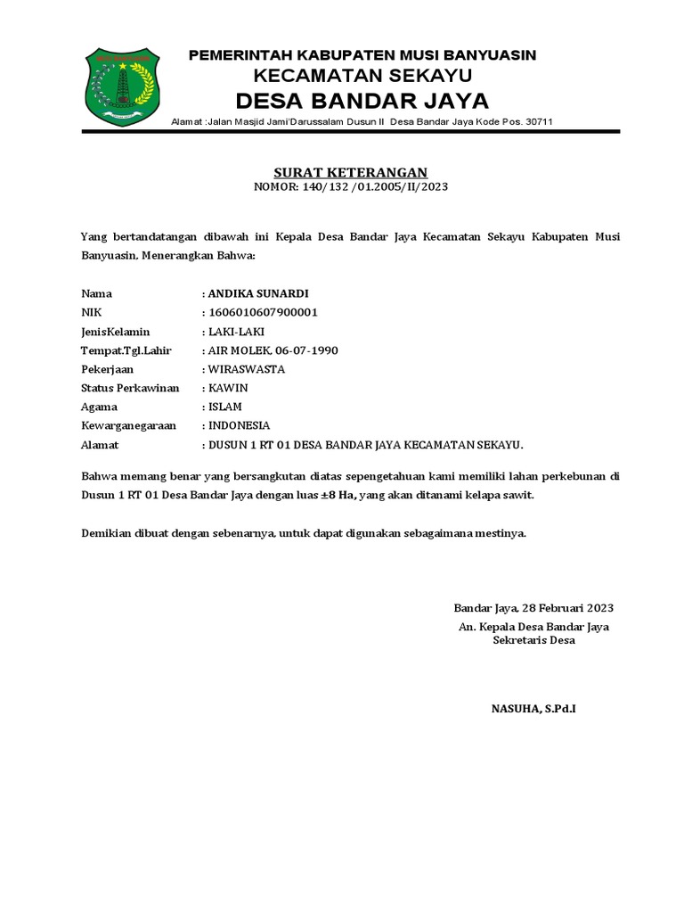 Surat Keterangan Lahan Pdf