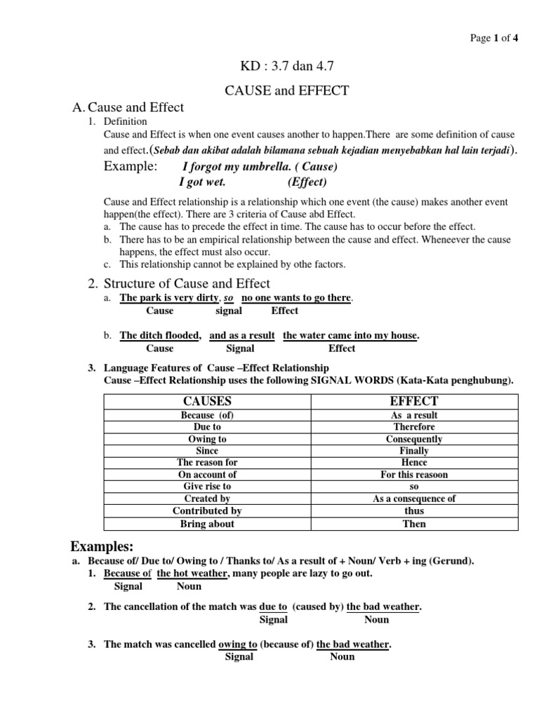 Understanding Cause and Effect: Language Features and Examples | PDF ...