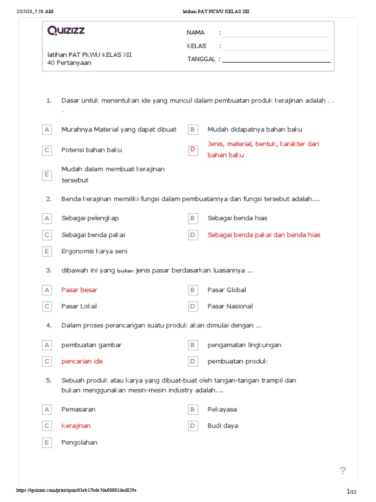 Latihan PAT PKWU KELAS XII | PDF | Seni