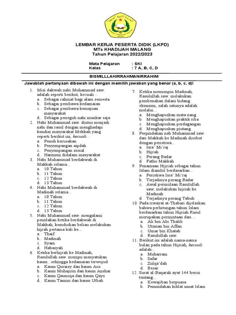 LKPD Ski Bab 1 Kelas 7 | PDF
