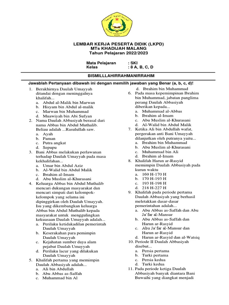 LKPD Ski Bab 1 Kelas 8 | PDF