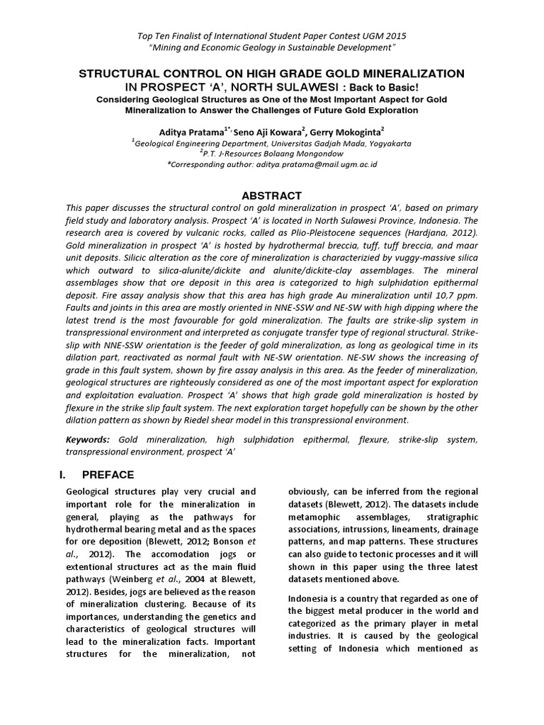 Structural Control On Gold In Sulawesi Pdf Fault Geology Geology