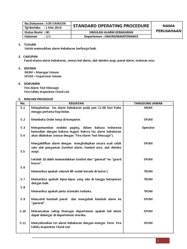 SOP Simulasi Alarm Kebakaran | PDF