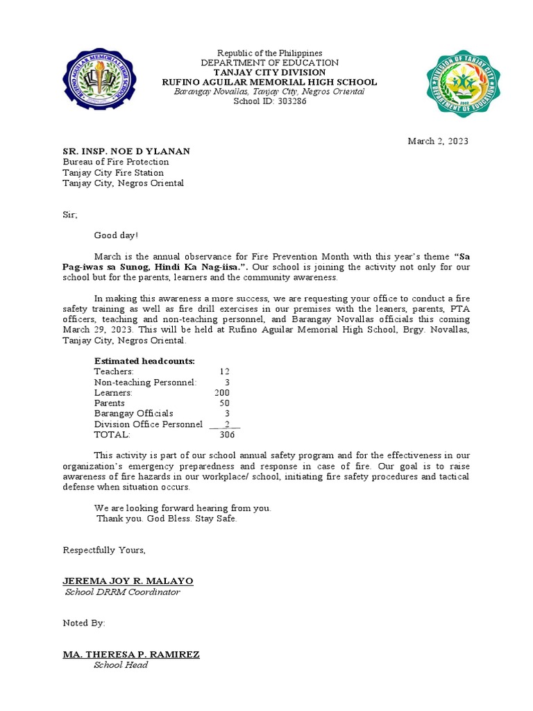 BFP-DRRM Letter of Request | PDF