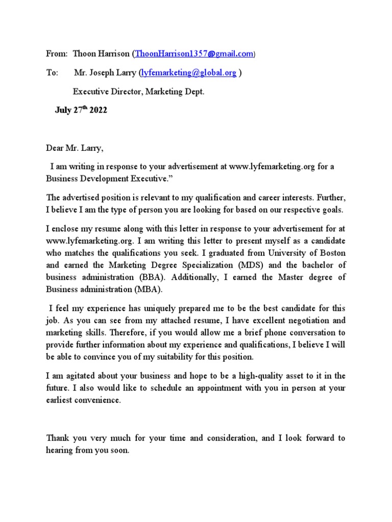 Job Application Letter | PDF