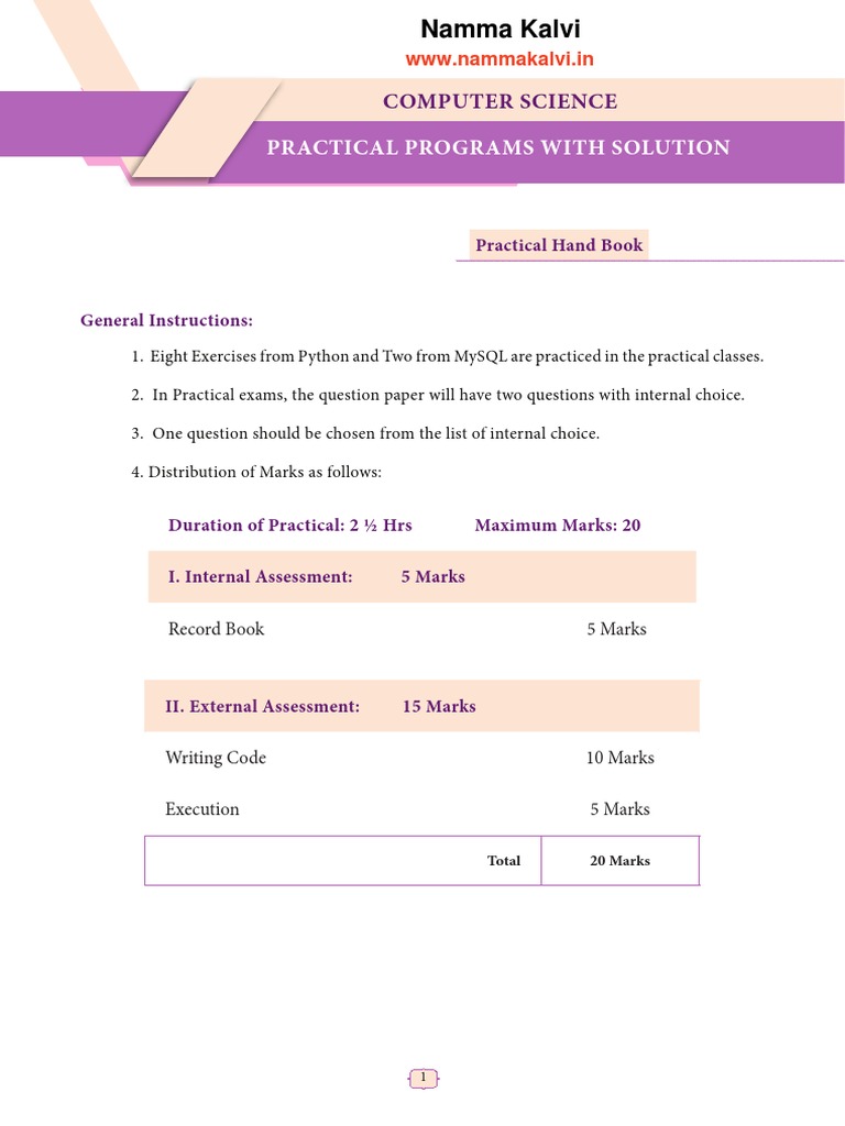 Namma Kalvi 12th Computer Science Practical Work Book em 215156 | PDF | Computer Data | Computer ...