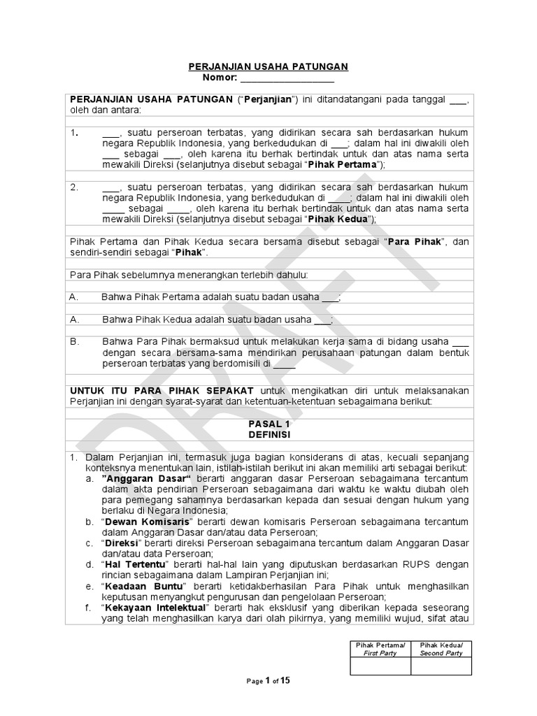 Template - Perjanjian Usaha Patungan | PDF | Hukum