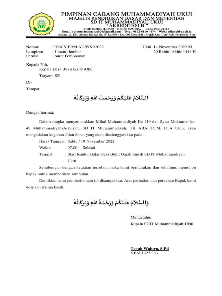 Surat Permohonan Kegiatan JLN Sehat | PDF