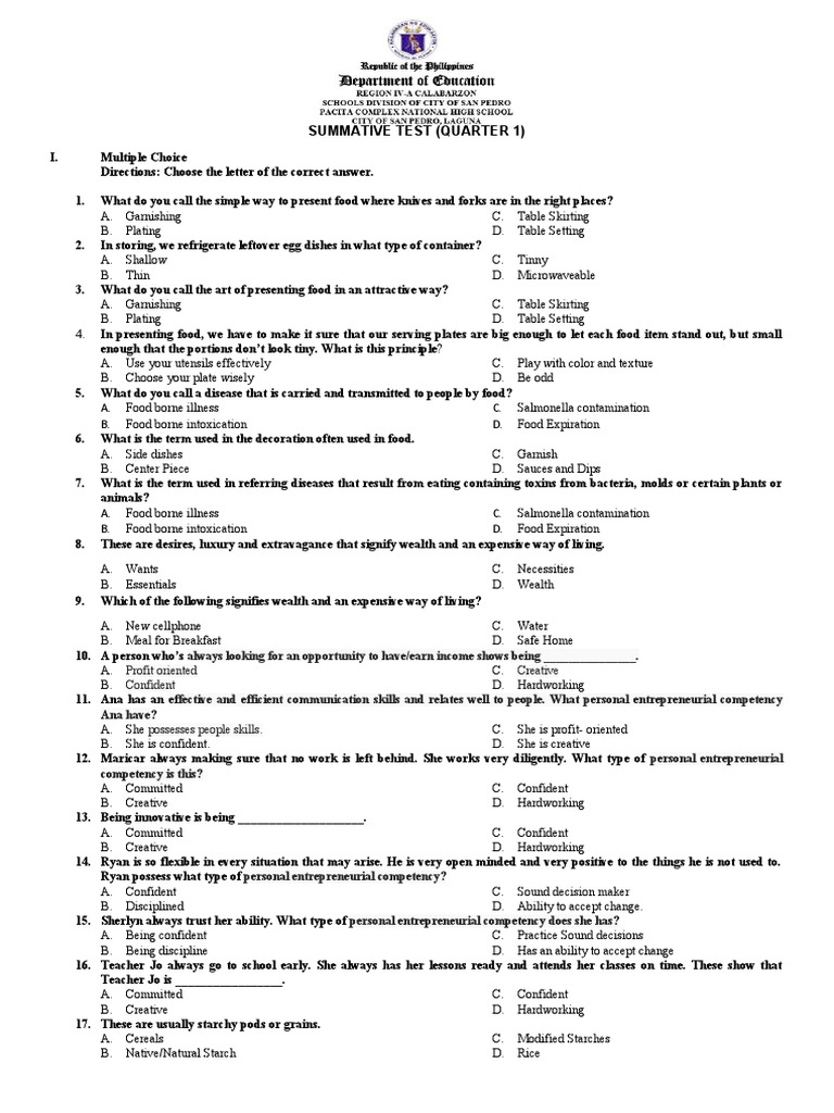 Summative Test 123 | PDF | Pasta | Egg As Food