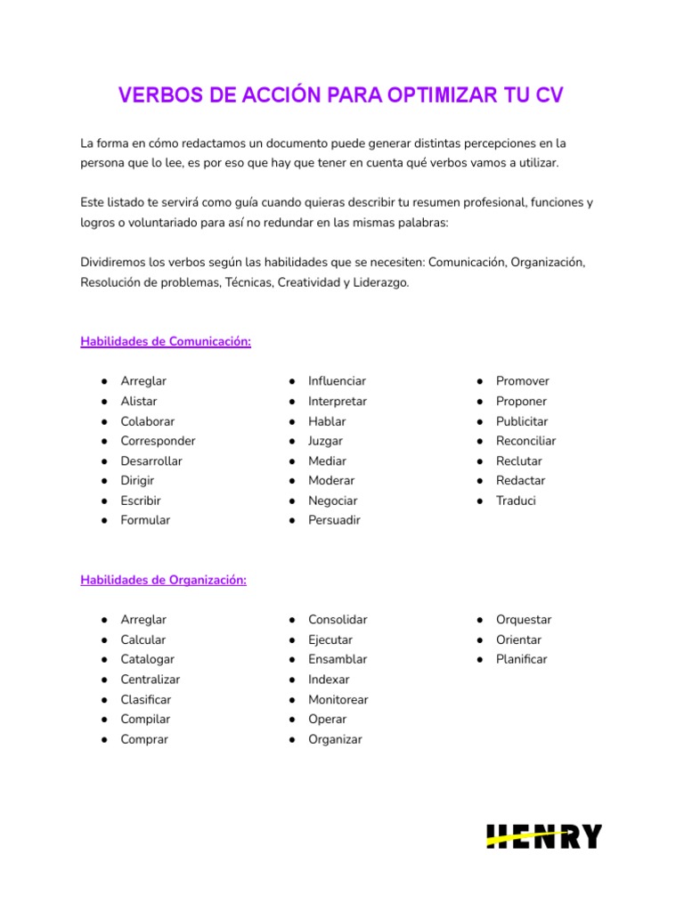 Verbos de Acción para Tu CV | PDF