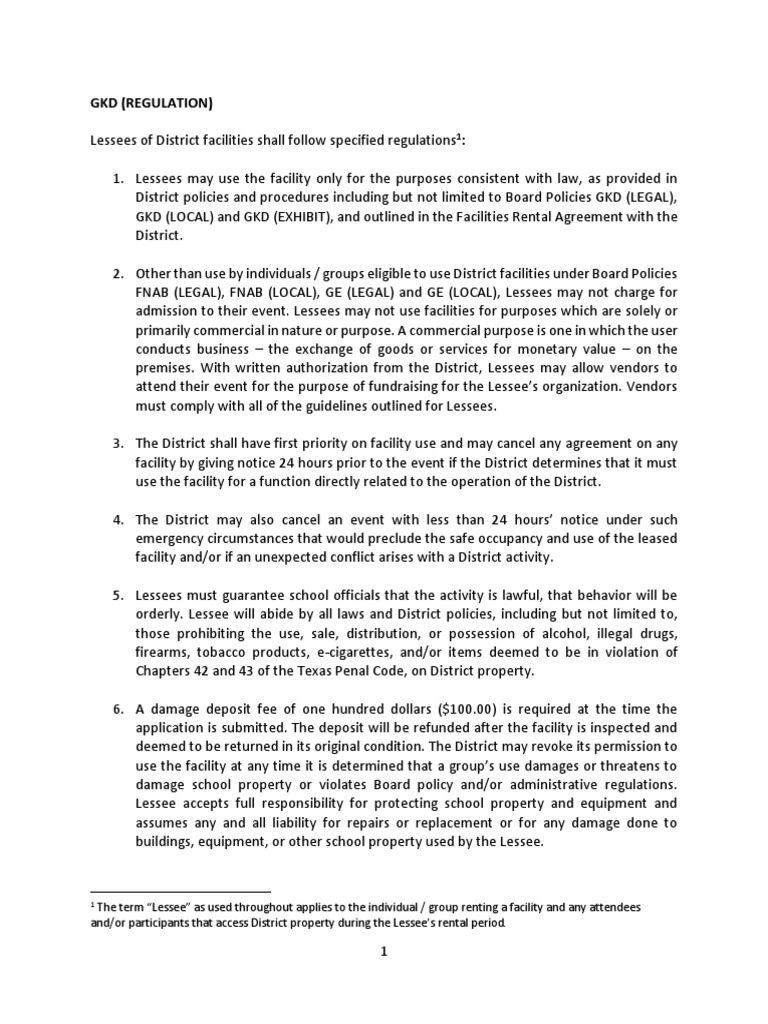 Princeton ISD Facilities Use Policy | PDF | Lease | Insurance