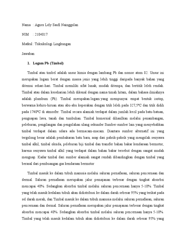 Toksikologi Logam PB Agnes | PDF