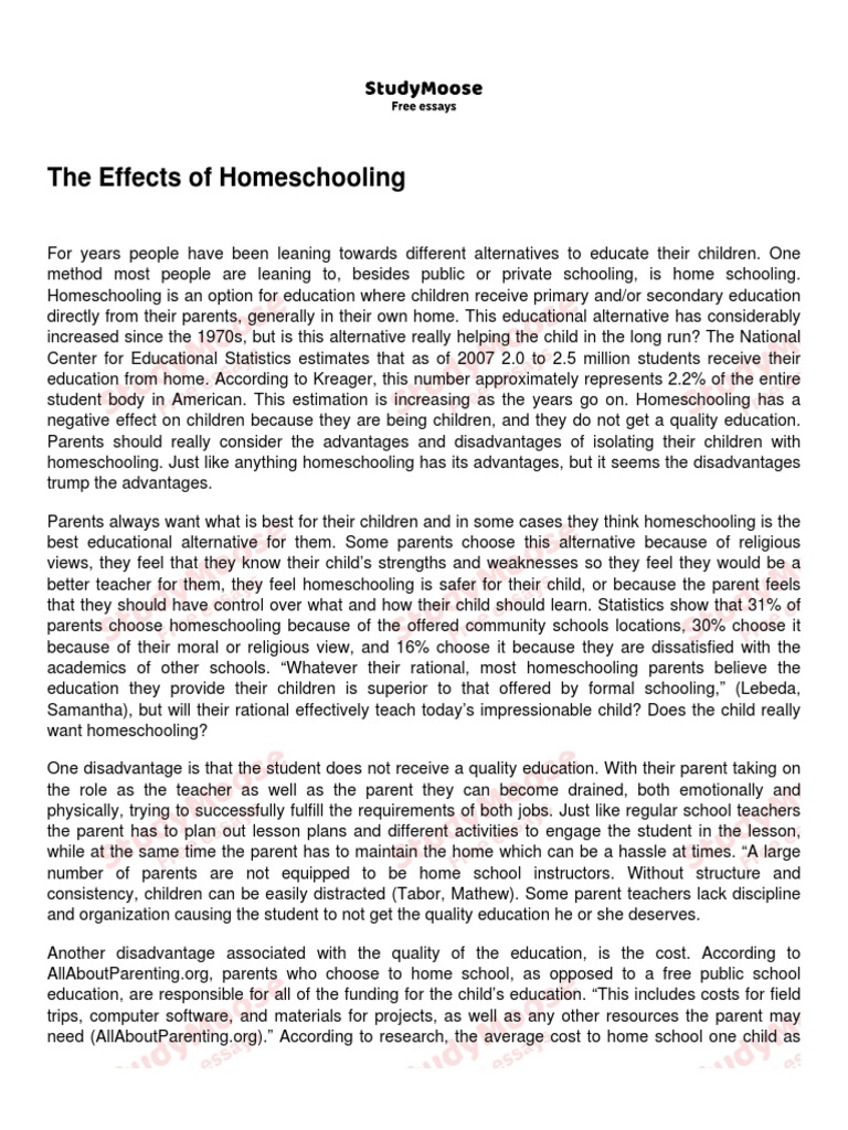 The Effects of Homeschooling | PDF | Homeschooling | Socialization