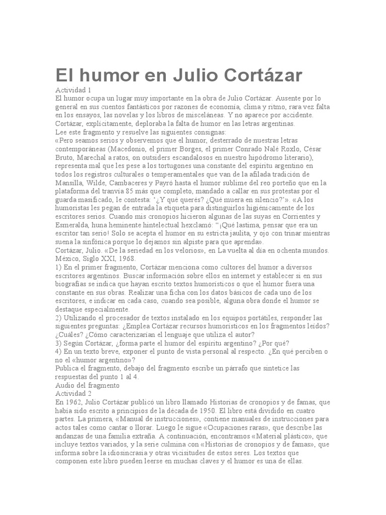 El humor en la obra de Cortázar | PDF | Humor