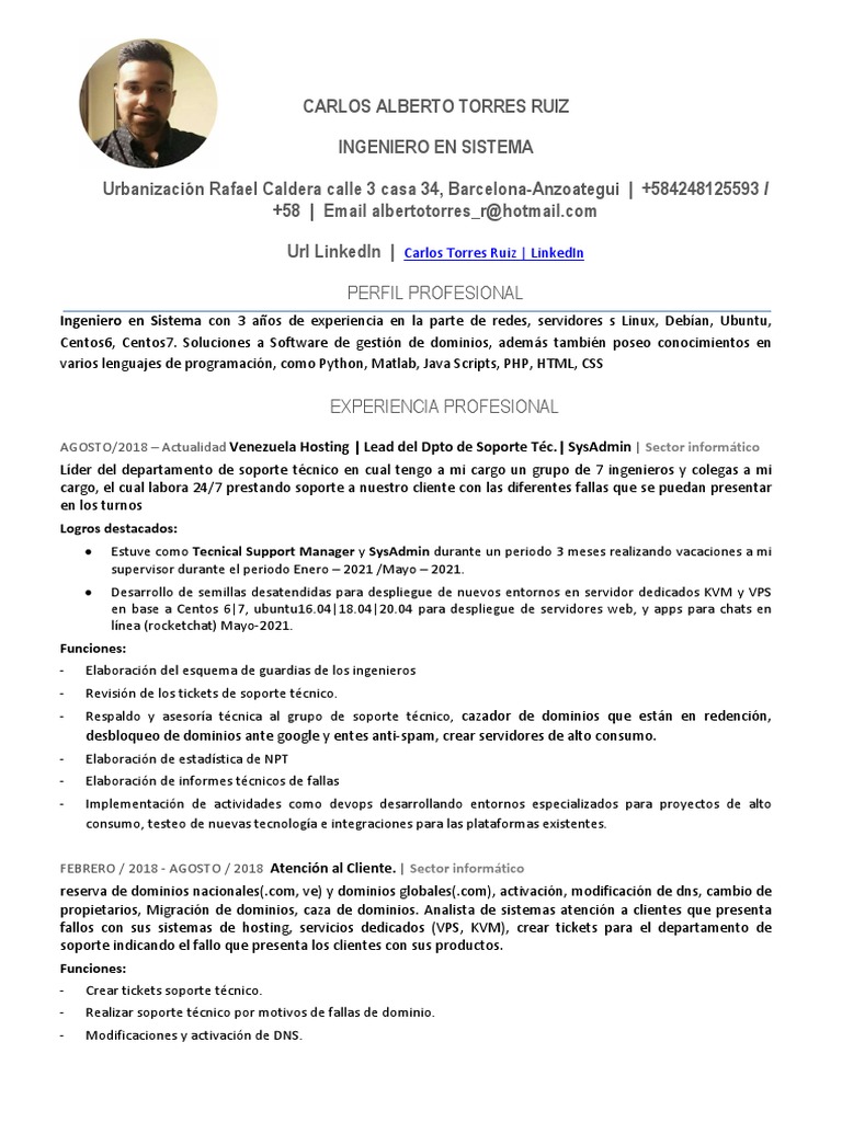 CarlosTorres CV | PDF | Informática | Tecnologías de la información
