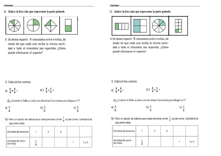 Fracciones 4to - Evaluacion | PDF | Arte