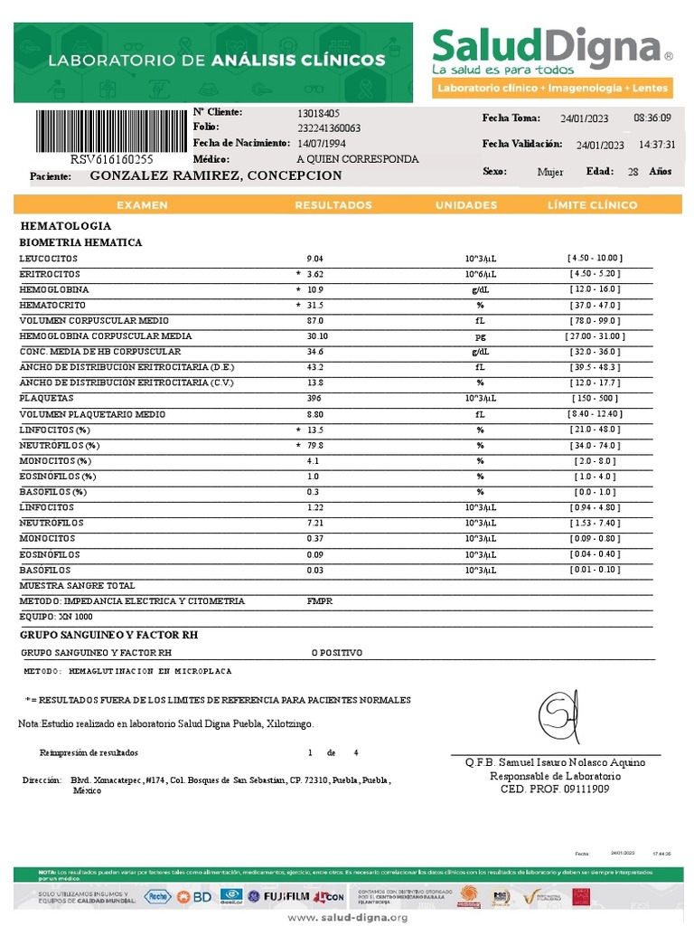 Análisis de hematología muestra anemia leve y leucocitosis neutrofílica ...