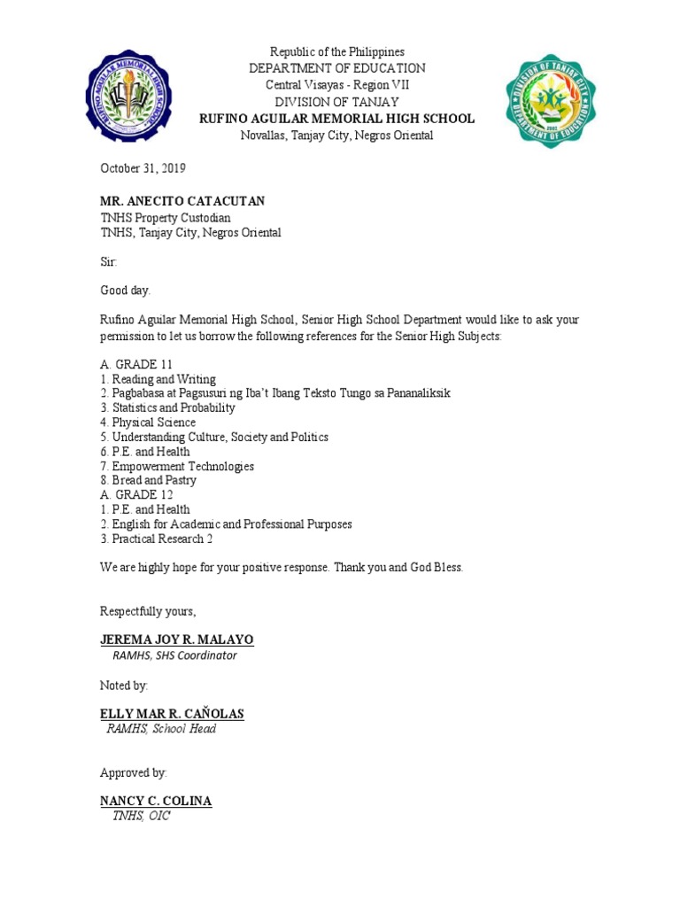 Borrow of Book Letter | PDF