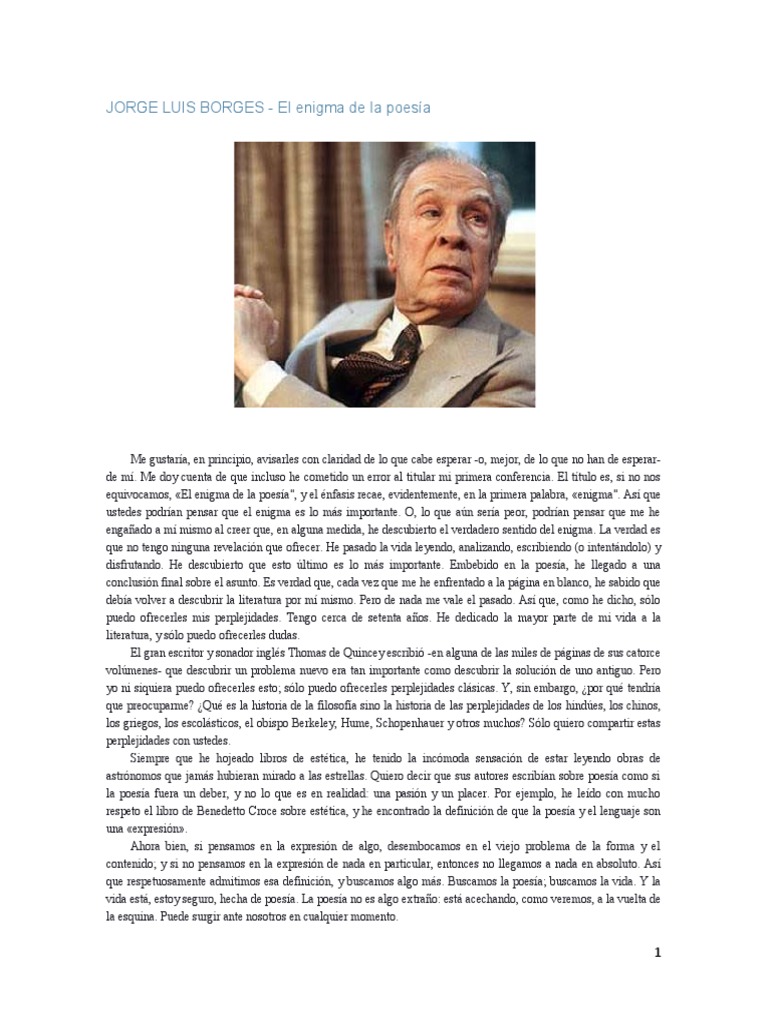 JORGE LUIS BORGES - El Enigma de La Poesía | PDF | Platón | Poesía
