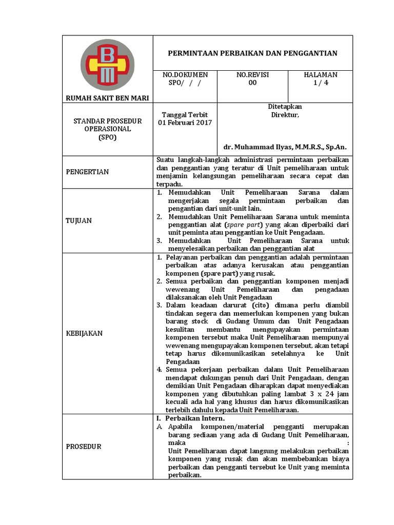 SOP Perbaikan & Penggantian RS | PDF