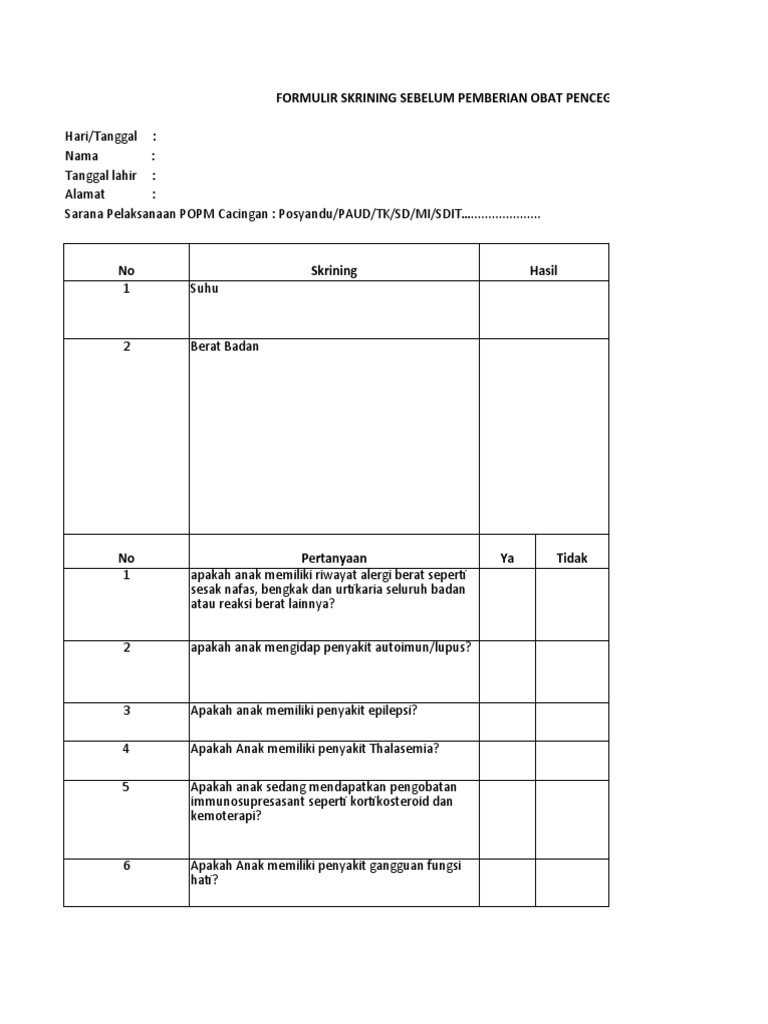PROV Format Skrining POPM | PDF