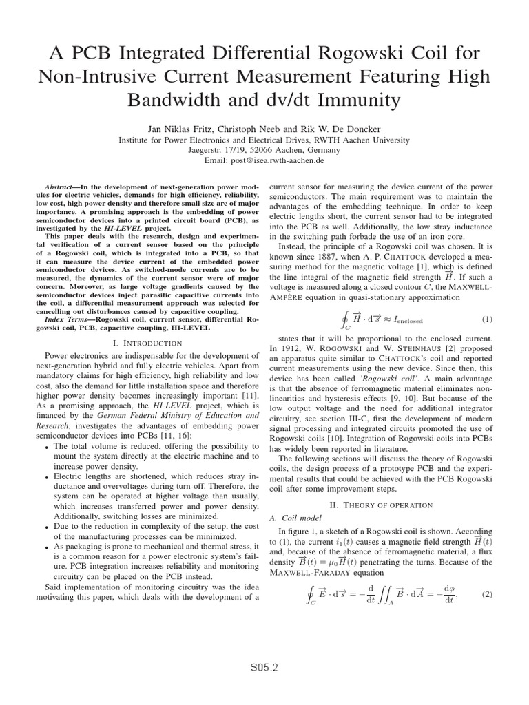 A PCB Integrated Differential Rogowski Coil For Non-Intrusive Current ...