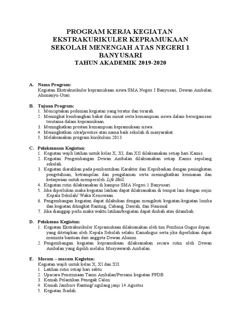 Program Ekstrakurikuler Kepramukaan SMA 1 Banyusari | PDF