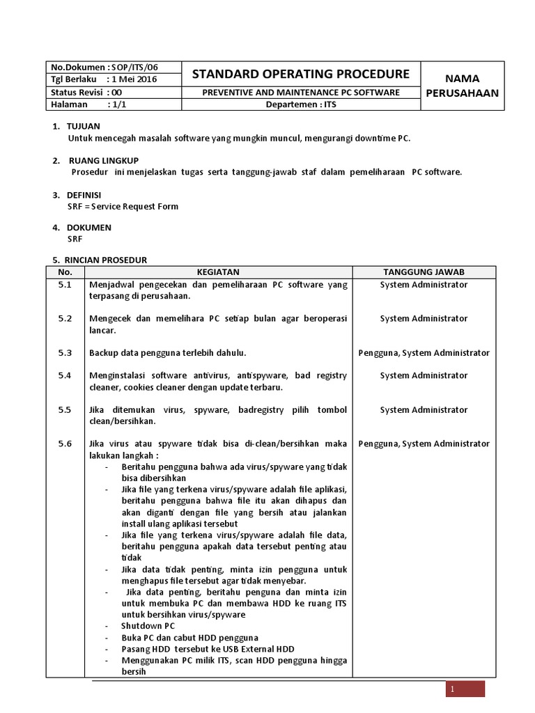 SOP Preventive Dan Maintenance PC Software | PDF