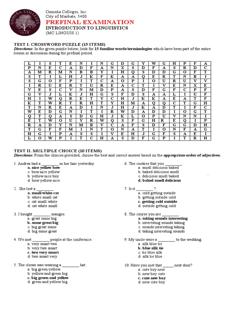 Prefinal Exam - Introduction To Linguistics | PDF | Thought | Communication