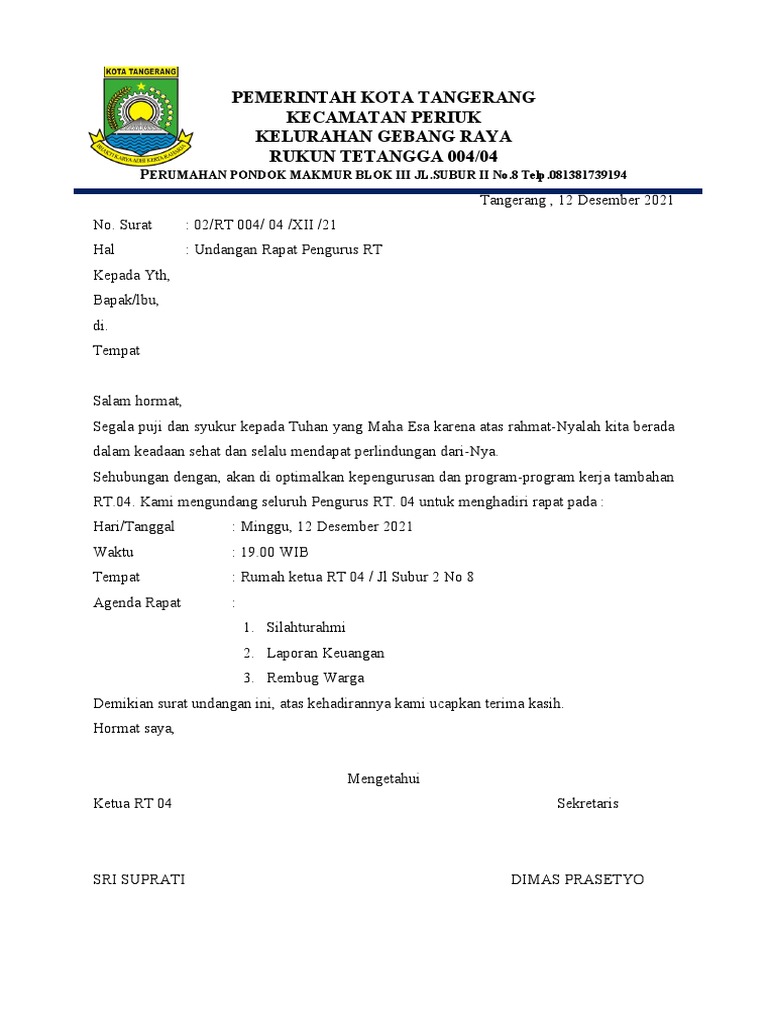 9 - Contoh Surat Undangan Rapat RT RW | PDF