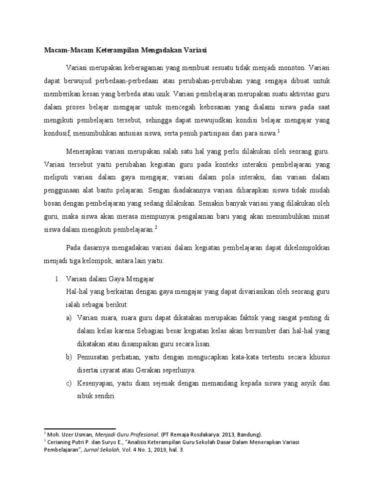 Macam-Macam Keterampilan Mengadakan Variasi | PDF