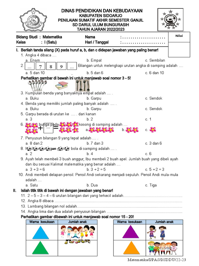 SOAL MTK PAS I 2022-2023 | PDF