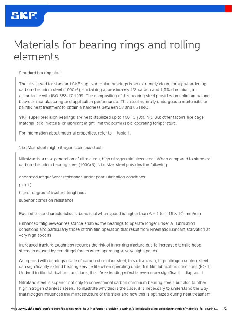 SKF Materials For Bearing Rings and Rolling Elements | PDF | Steel | Heat Treating