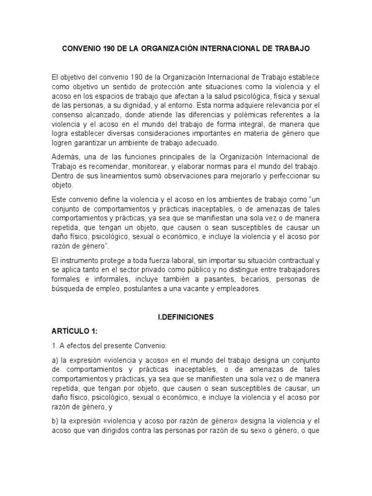 Convenio 190 Oit | PDF | Acoso sexual | Tratado