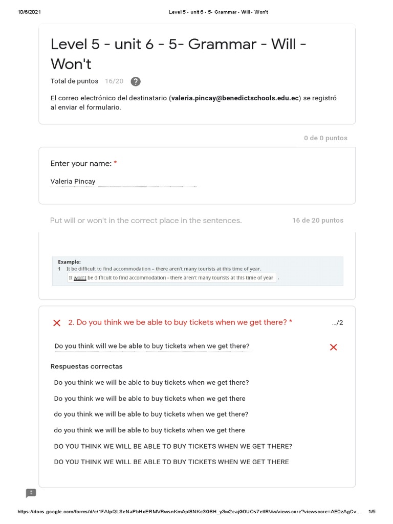 Level 5 - Unit 6 - 5 - Grammar - Will - Won't | PDF | Wellness