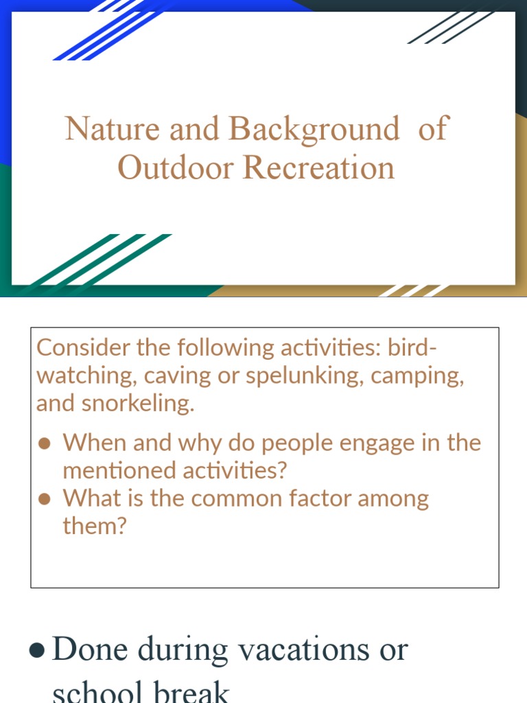 Gr. 12 Nature and Background of Outdoor Recreation | PDF | Recreation ...