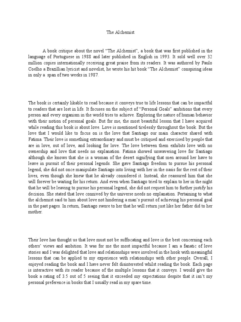 The Alchemist Book Critique | PDF | Philosophy | Poetry