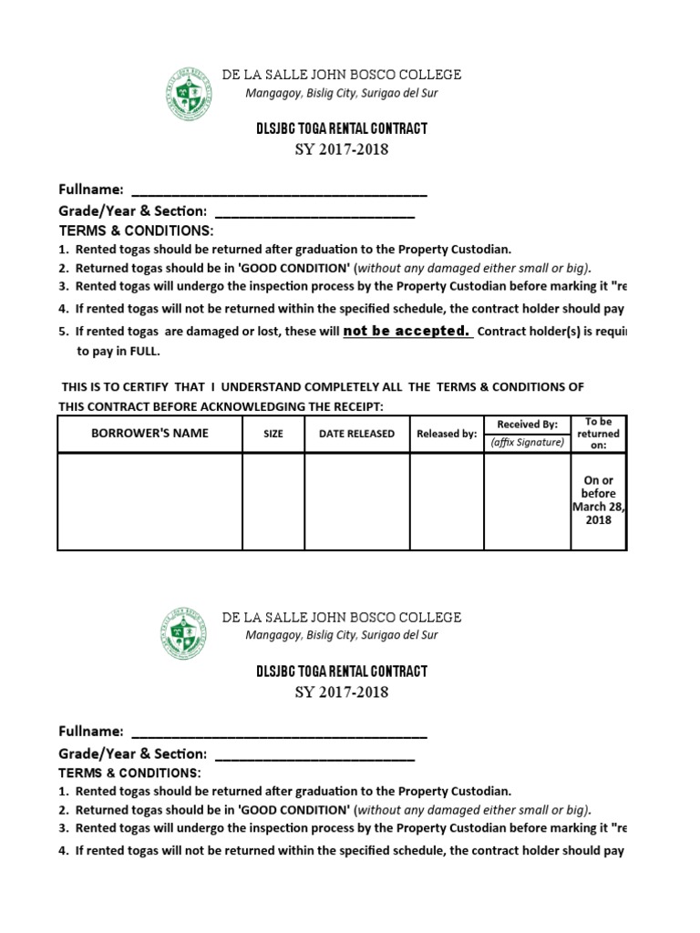 Toga Rental Contract | Download Free PDF | Common Law | Law Of Obligations
