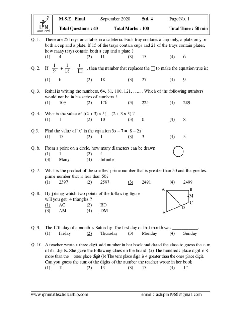 STD4 Ipm 2020 | PDF | Triangle | Numbers