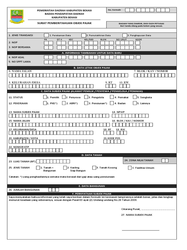 Formulir Spop Dan Lspop PBB | PDF