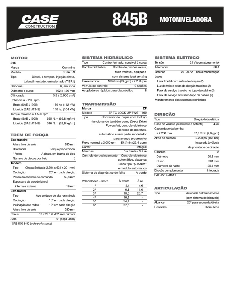 2010 Motoniveladora 845B BRCE0256 | PDF | Pneu | Eixo